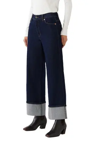 Karen Kane Cropped Wide Leg Jeans With Cuffed Hem