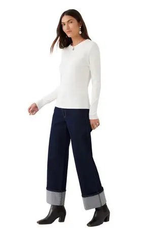 Karen Kane Cropped Wide Leg Jeans With Cuffed Hem