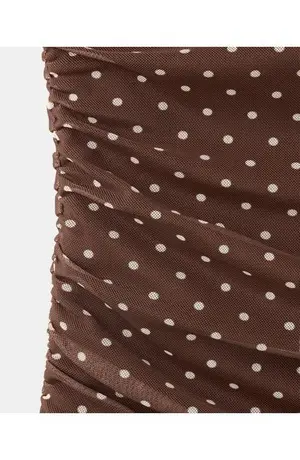 Mango Asymmetrical Polka Dot Off The Shoulder Mesh Top