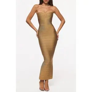 House Of Cb The Sweetheart Shimmer Strapless Gown - Gold