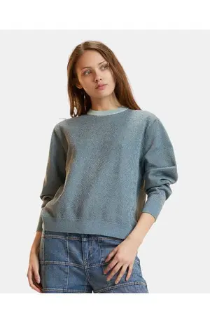 Cynthia Rowley Metallic Knit Crewneck Sweater - Blue