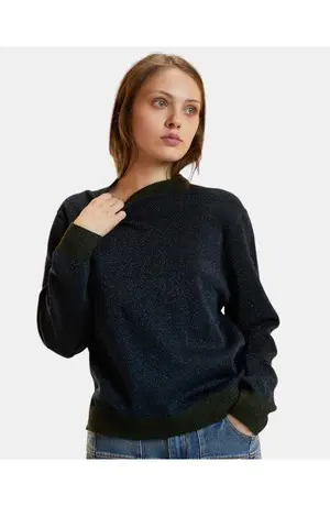 Cynthia Rowley Metallic Knit Crewneck Sweater - Navy