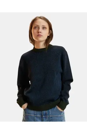 Cynthia Rowley Metallic Knit Crewneck Sweater - Navy