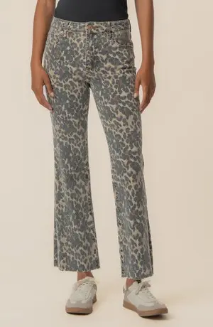 Kut From The Kloth Kelsey Print Raw Hem High Waist Ankle Flare Jeans