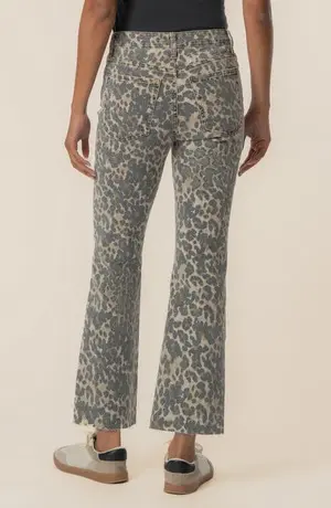 Kut From The Kloth Kelsey Print Raw Hem High Waist Ankle Flare Jeans