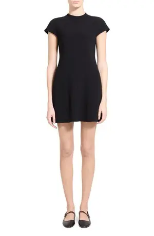 Theory Raglan Mock Neck Shift Mini Dress - Black