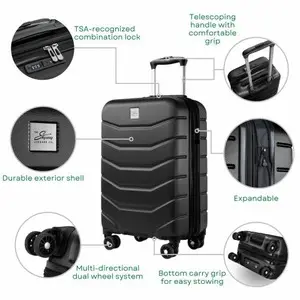 SKYWAY Silverton Hardside Expandable Carry-on Spinner Luggage - Black
