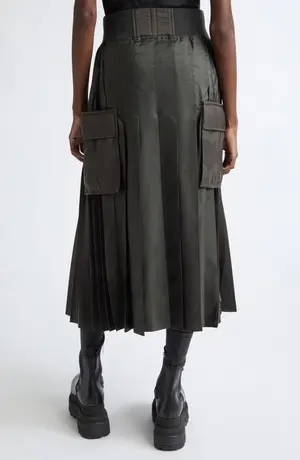 Sacai Pleated Cargo Midi Skirt - Dark Khaki