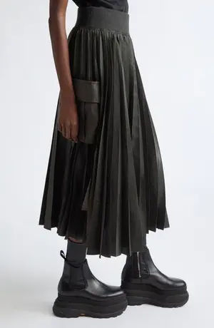 Sacai Pleated Cargo Midi Skirt - Dark Khaki