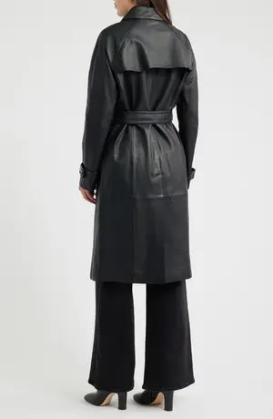 Donna Karan New York Double Breasted Leather Trench Coat