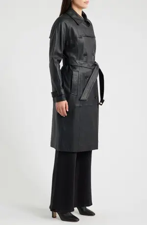 Donna Karan New York Double Breasted Leather Trench Coat