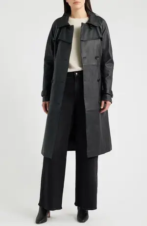 Donna Karan New York Double Breasted Leather Trench Coat