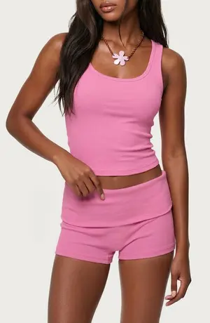 Women's Pink Ribbed Tank Top Camis Tanks