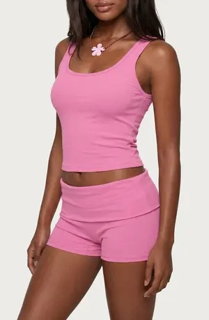 EDIKTED Ribbed Scoop Neck Tank - Fuchsia