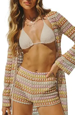 VICI Capri Calling Crochet Tie Front Longline Cardigan