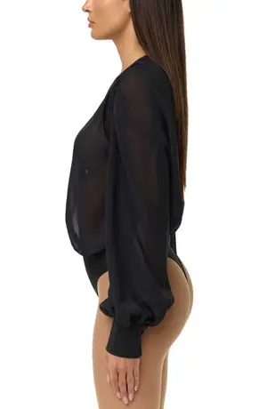 Naked Wardrobe Chiffon V-neck Blousy Bodysuit