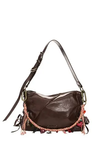 Desigual Medium Faux Leather Crossbody Bag With Charm Strap - Dark Brown