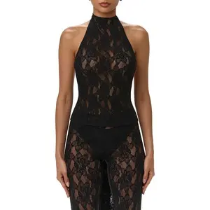 Naked Wardrobe Lace Halter Top - Black