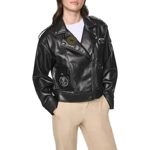 Dkny Faux Leather Patch Embellished Bomber Jacket