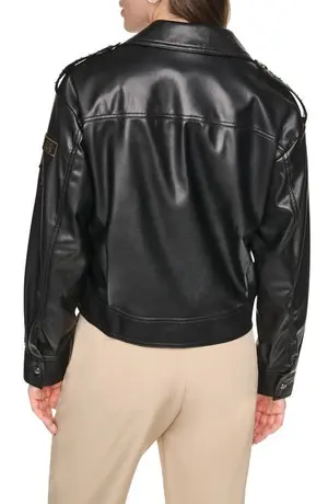 Dkny Faux Leather Patch Embellished Bomber Jacket