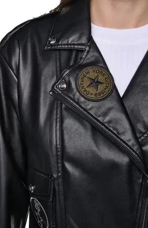 Dkny Faux Leather Patch Embellished Bomber Jacket