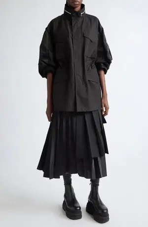 Sacai Pleated Mixed Media Midi Skirt