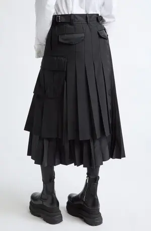Sacai Pleated Mixed Media Midi Skirt