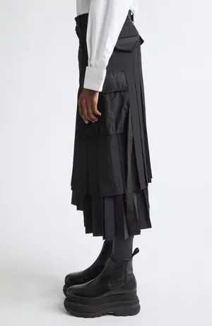 Sacai Pleated Mixed Media Midi Skirt