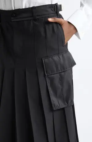 Sacai Pleated Mixed Media Midi Skirt