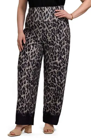 Foxcroft Arlette Cheetah Wide Leg Knit Crepe Pant - Black/multi