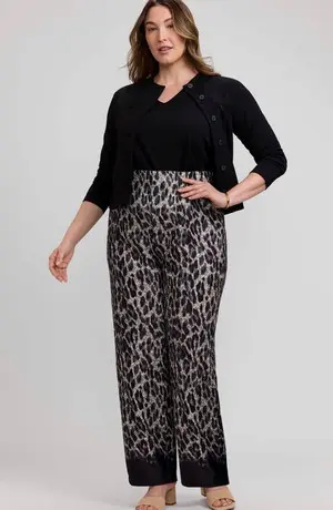 Foxcroft Arlette Cheetah Wide Leg Knit Crepe Pants
