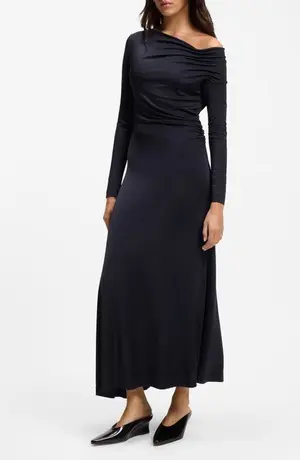BOSS Ejoe Long Sleeved Asymmetric Neck Maxi Dress - Sky Captain