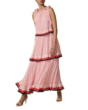 Mint Velvet Printed Tiered Midaxi Dress - Orange