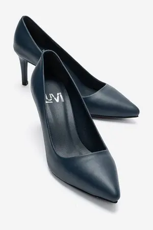 FOREVER & ALWAYS SHOES Clyde Leather Stiletto Pumps - Navy