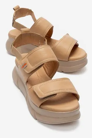 FOREVER & ALWAYS SHOES Heleste Leather Platform Sandal - Beige