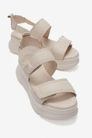 FOREVER & ALWAYS SHOES Heleste Leather Platform Sandal - Cream