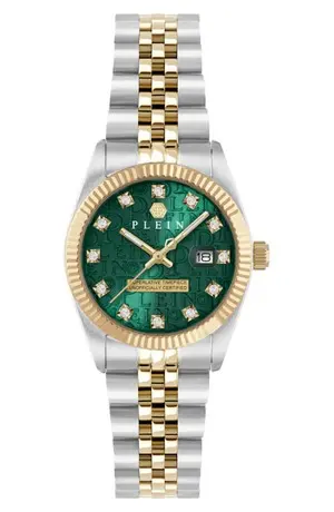 Philipp Plein Date Superlative Crystal Two-tone Bracelet Watch