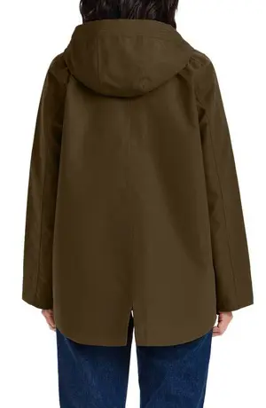 Gallery Water Resistant Hooded Raincoat With Plaid Lining - Olive