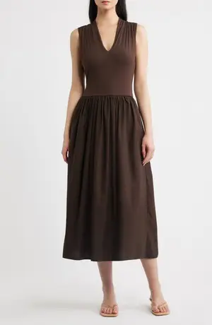 Rails Winnie Mixed Media Midi Dress - Espresso
