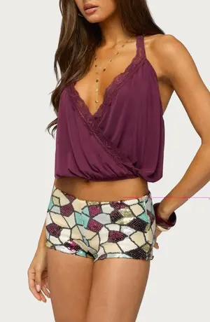 EDIKTED Eilen Lacey Wrap Halter Top