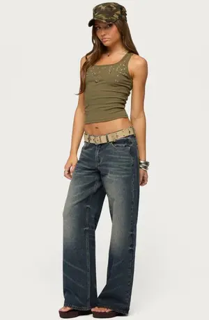 EDIKTED Pierced Grommet Ribbed Tank
