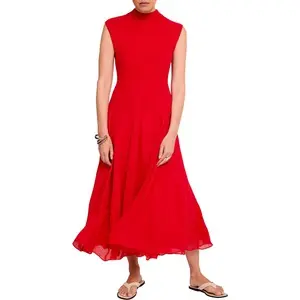 Mint Velvet Sleeveless Drop Waist Knit Midi Dress - Red