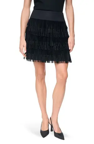 Dkny Rhinestone Fringe Miniskirt - Black
