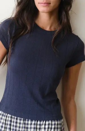 Marine Layer Lexi Pointelle Crewneck T-shirt - Navy