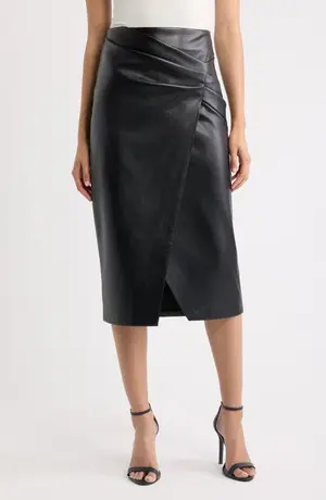 Elie Tahari Amelia Faux Leather Faux Wrap Skirt