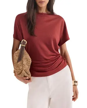 Mint Velvet Jersey Ruched Tie Detail Top - Brown