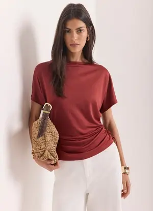 Mint Velvet Jersey Ruched Tie Detail Top - Brown