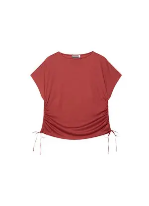 Mint Velvet Jersey Ruched Tie Detail Top - Brown