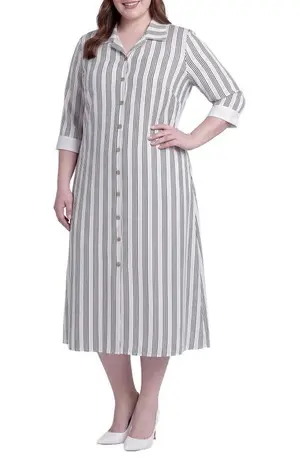 STANDARDS & PRACTICES Stripe Button-up Midi Shirtdress