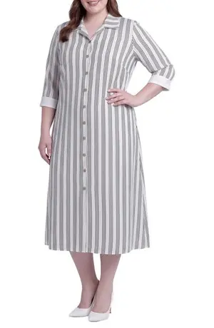 STANDARDS & PRACTICES Stripe Button-up Midi Shirtdress